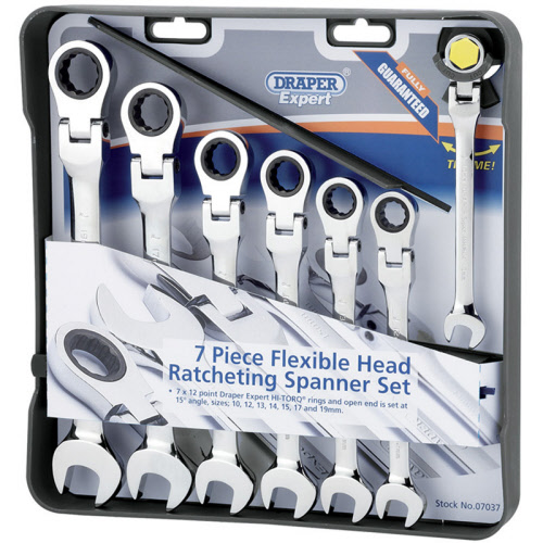 Expert 7 Piece Draper Expert Hi-Torq® Metric Flexible Head Ratcheting Combination Spanner Set